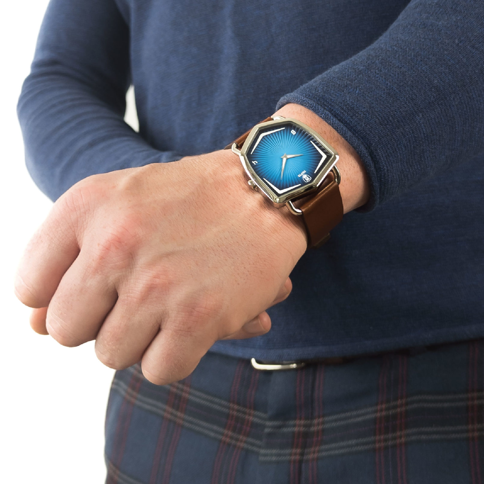 Blue watch - brown leather - NEPTO