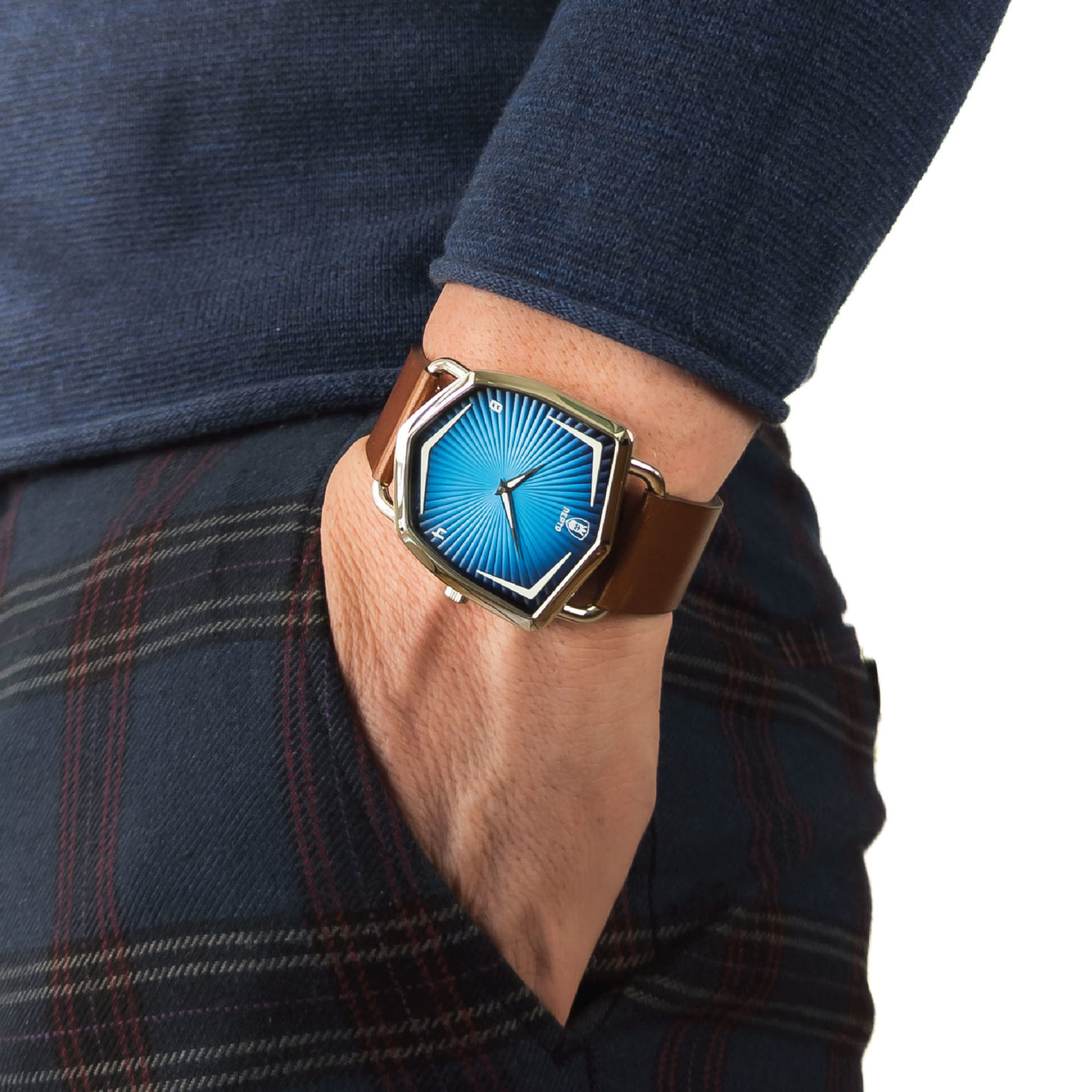 Blue watch - brown leather - NEPTO